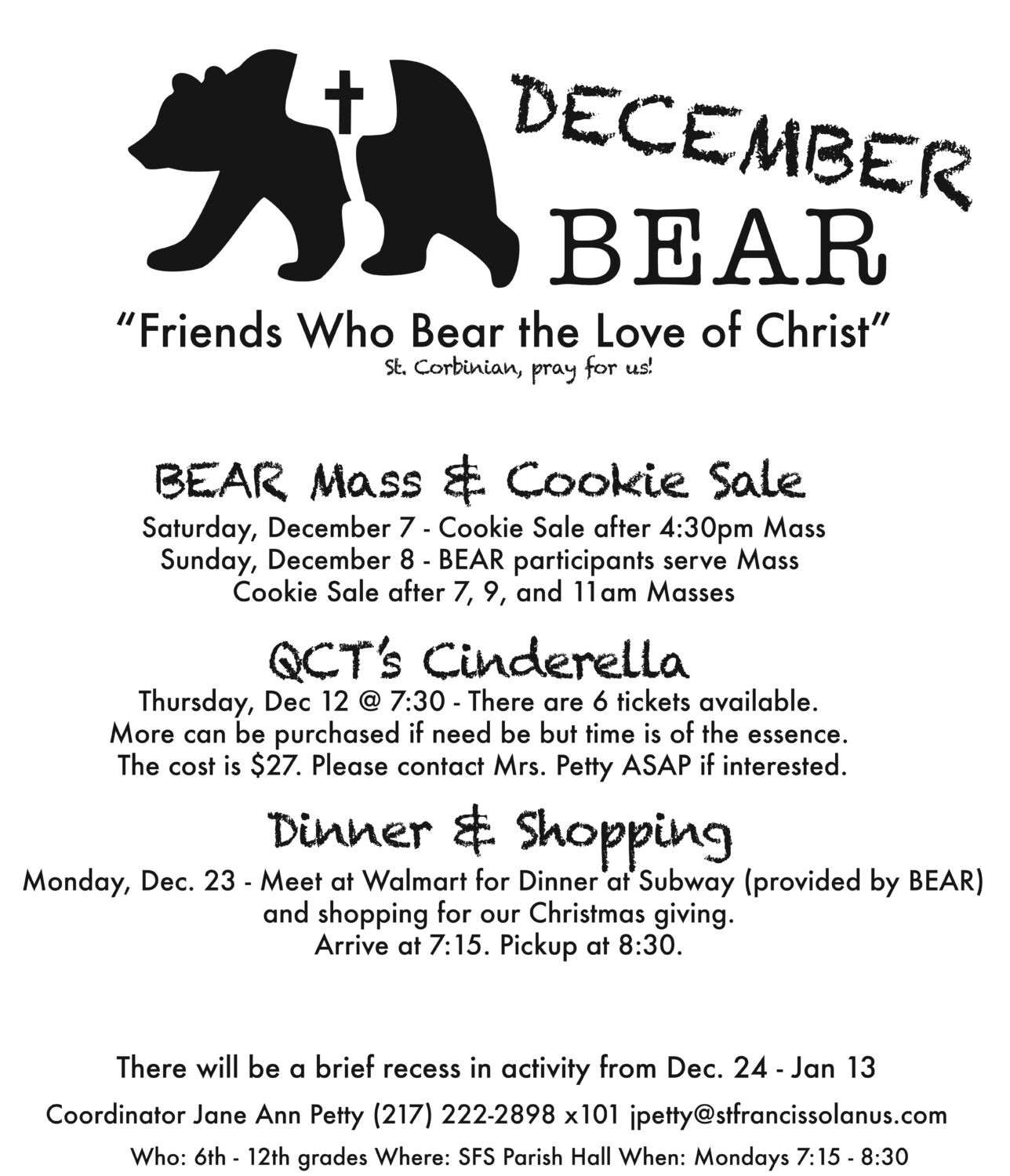 BEAR: December Events! - St. Francis Solanus - Quincy, IL